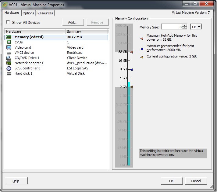 PowerCLI: Enable/Disable the VM Hot Add features – ICT-Freak.nl